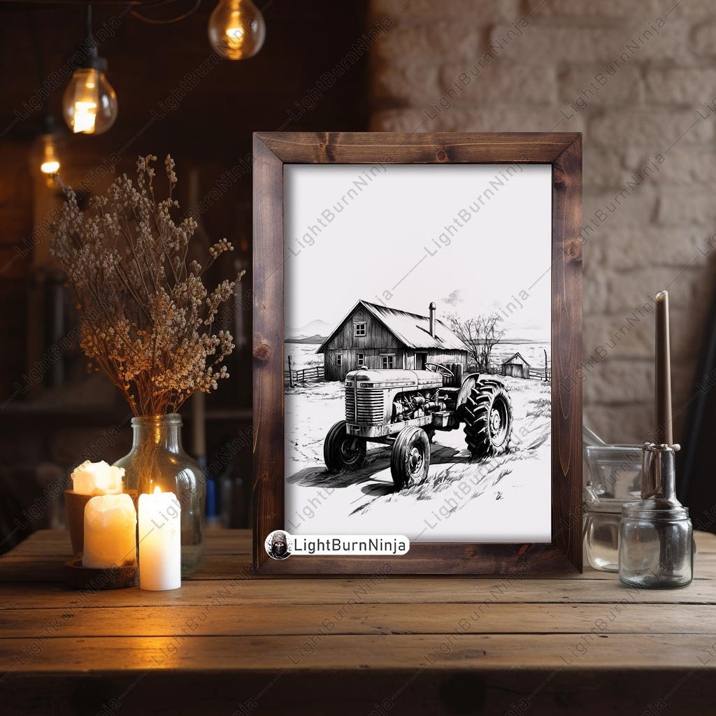 Old Tractor Rustic Farm Barn Farmland Retro Ranch Landscape Laser File ...