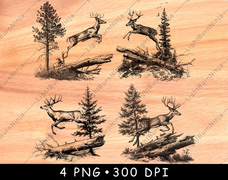 Deer Jumping Over Fallen Log Forest Wildlife Antler Tree Buck Laser ...