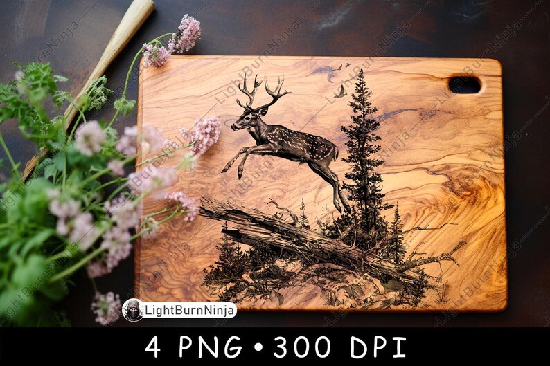Deer Jumping Over Fallen Log Forest Wildlife Antler Tree Buck Laser ...