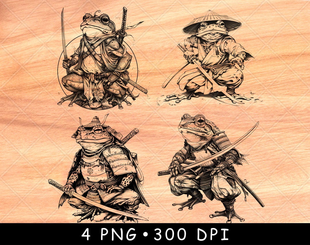 Frog Samurai Amphibian Japan Katana Martial Arts Warrior Army Laser File Burn Grayscale Slate ...