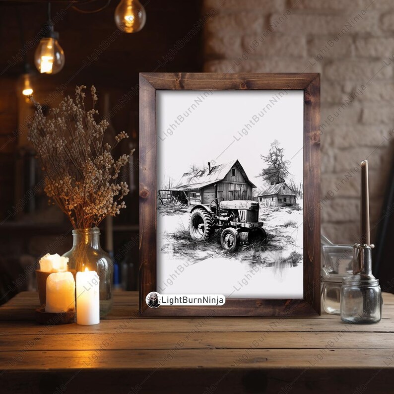 Rustic Barn Tractor Old Farmland Country Scene Landscape Laser File ...
