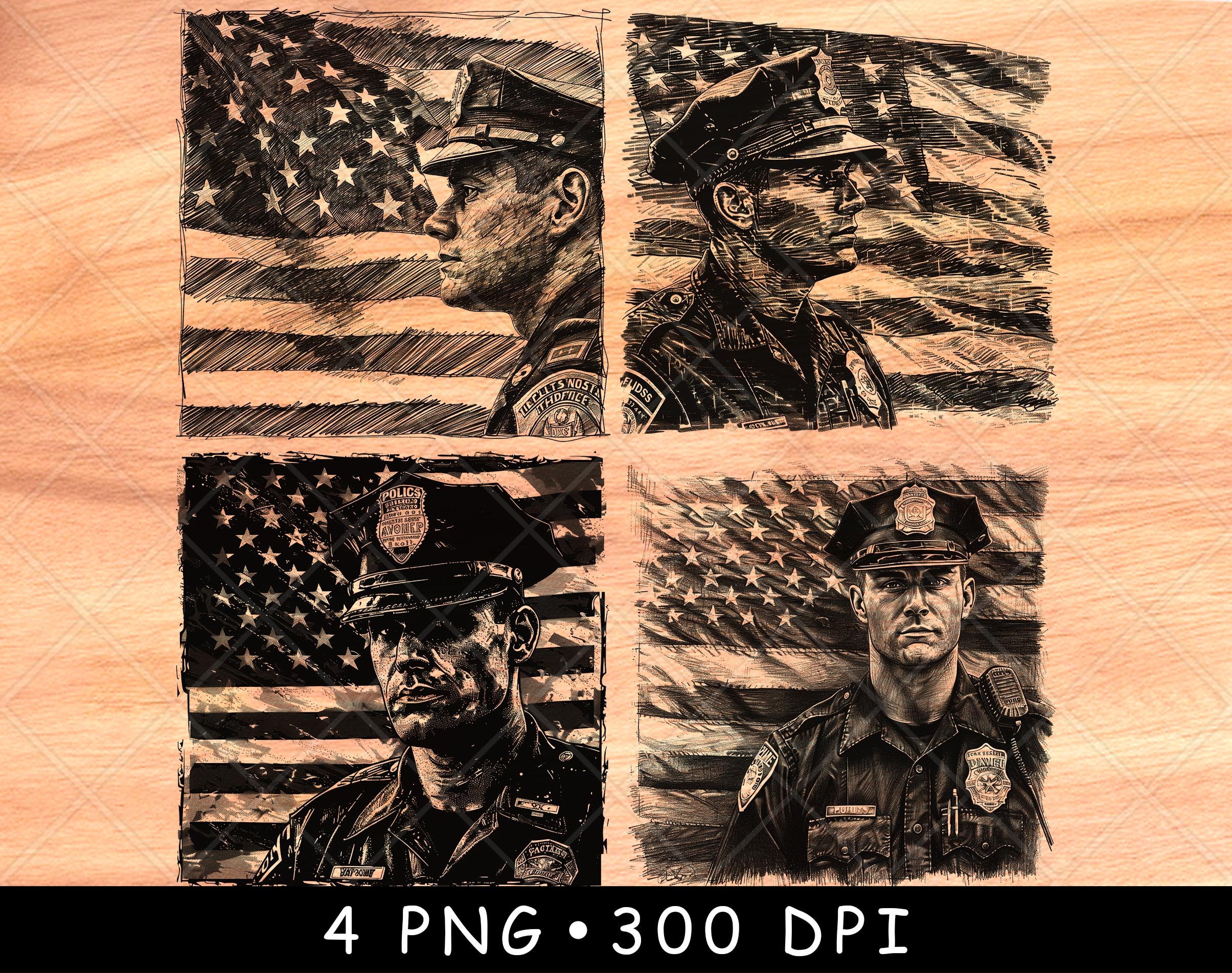 Police Officer American Flag Cop Law Enforcer Sheriff Chief Laser File ...