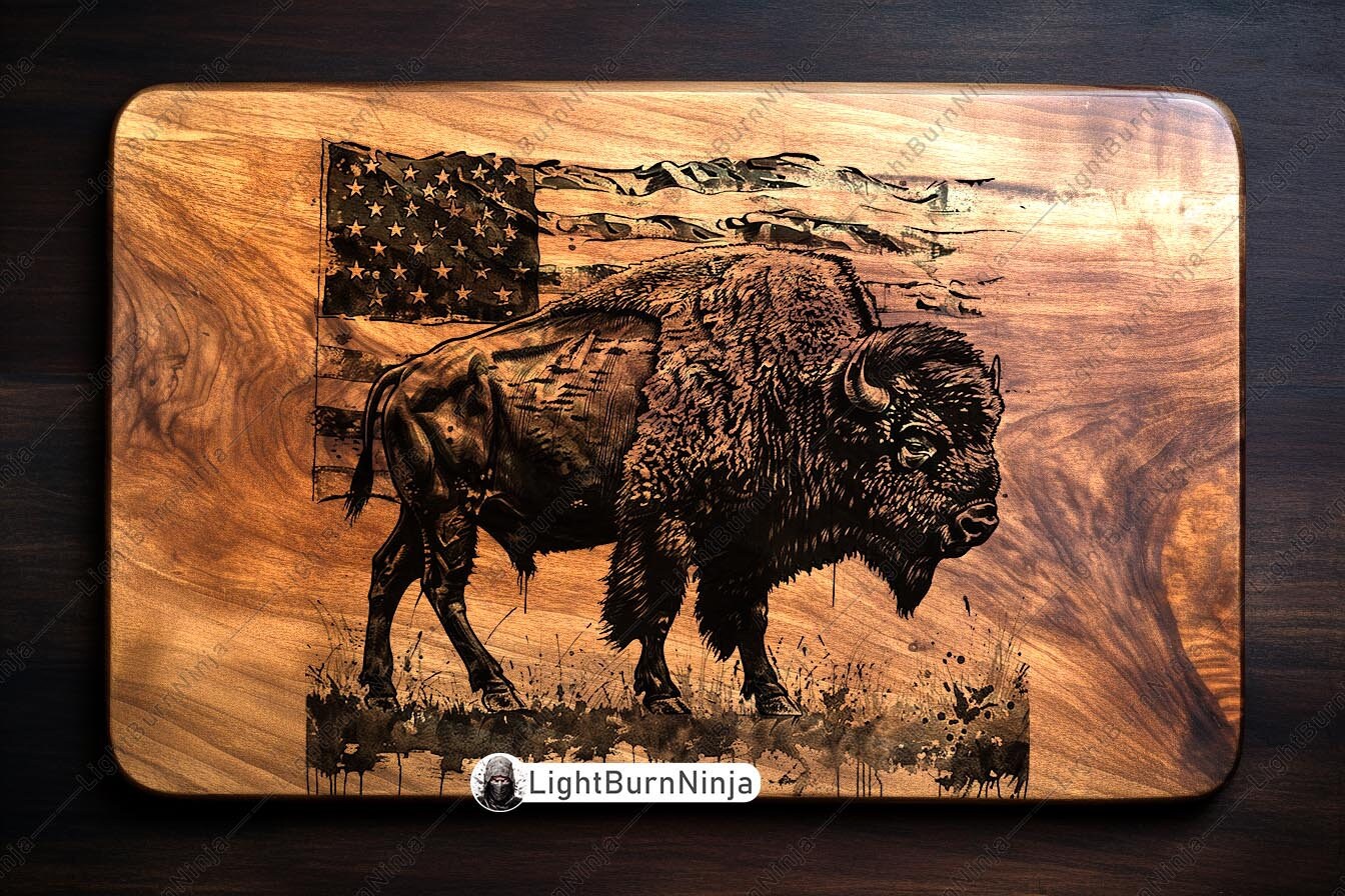 Bison American Flag Grassland Scene Buffalo Cattle Wild Bull Laser File ...