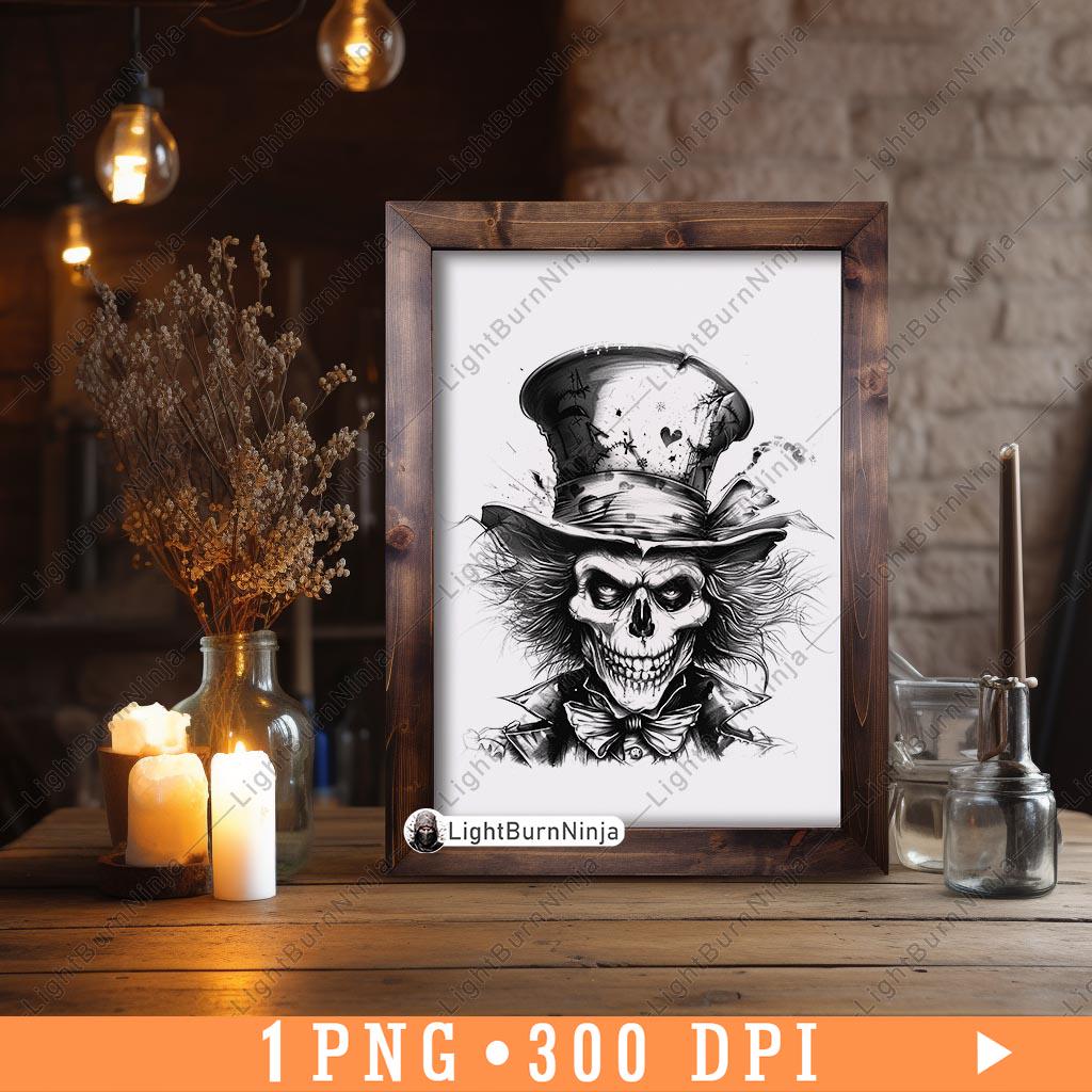 Mad Skeleton in Top Hat PNG | Gothic Skull Laser Engraving File | Dark ...