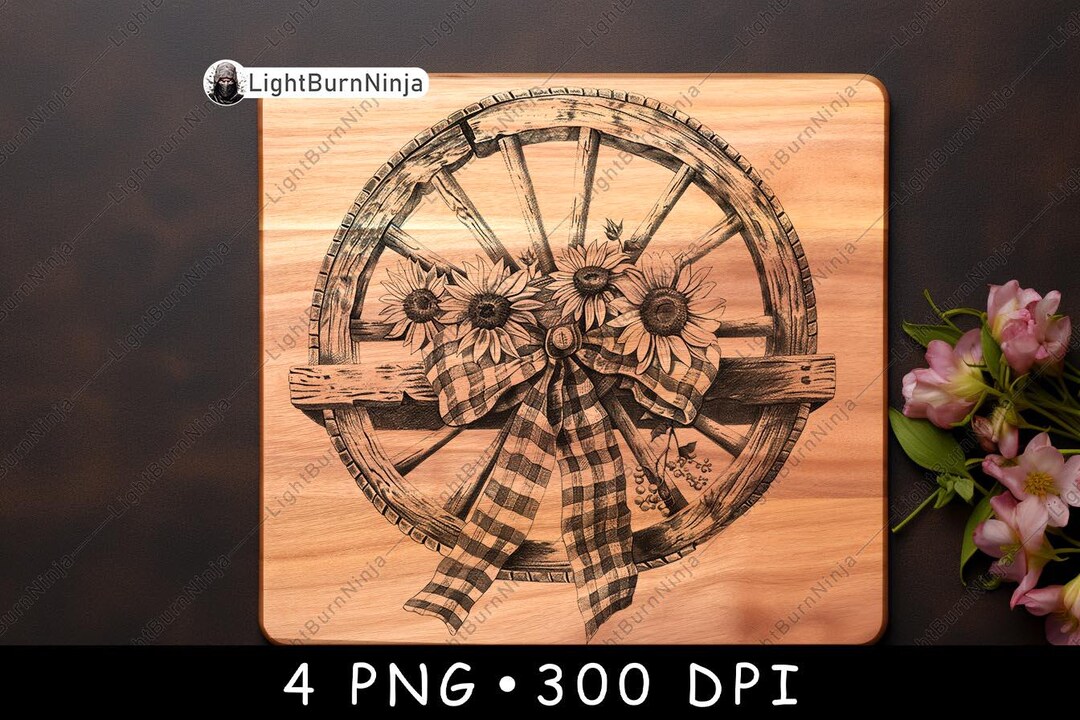 Gingham Bow Plaid Old Wooden Wagon Wheel Sunflower Western Laser File ...