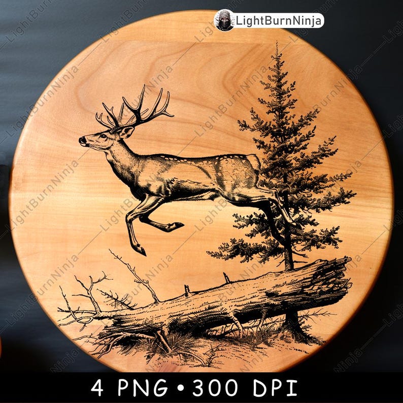 Deer Jumping Over Fallen Log Forest Wildlife Antler Tree Buck Laser ...