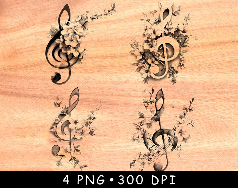 Cherry Blossoms Musical Note Treble G Clef Flowers Petals Art Laser ...