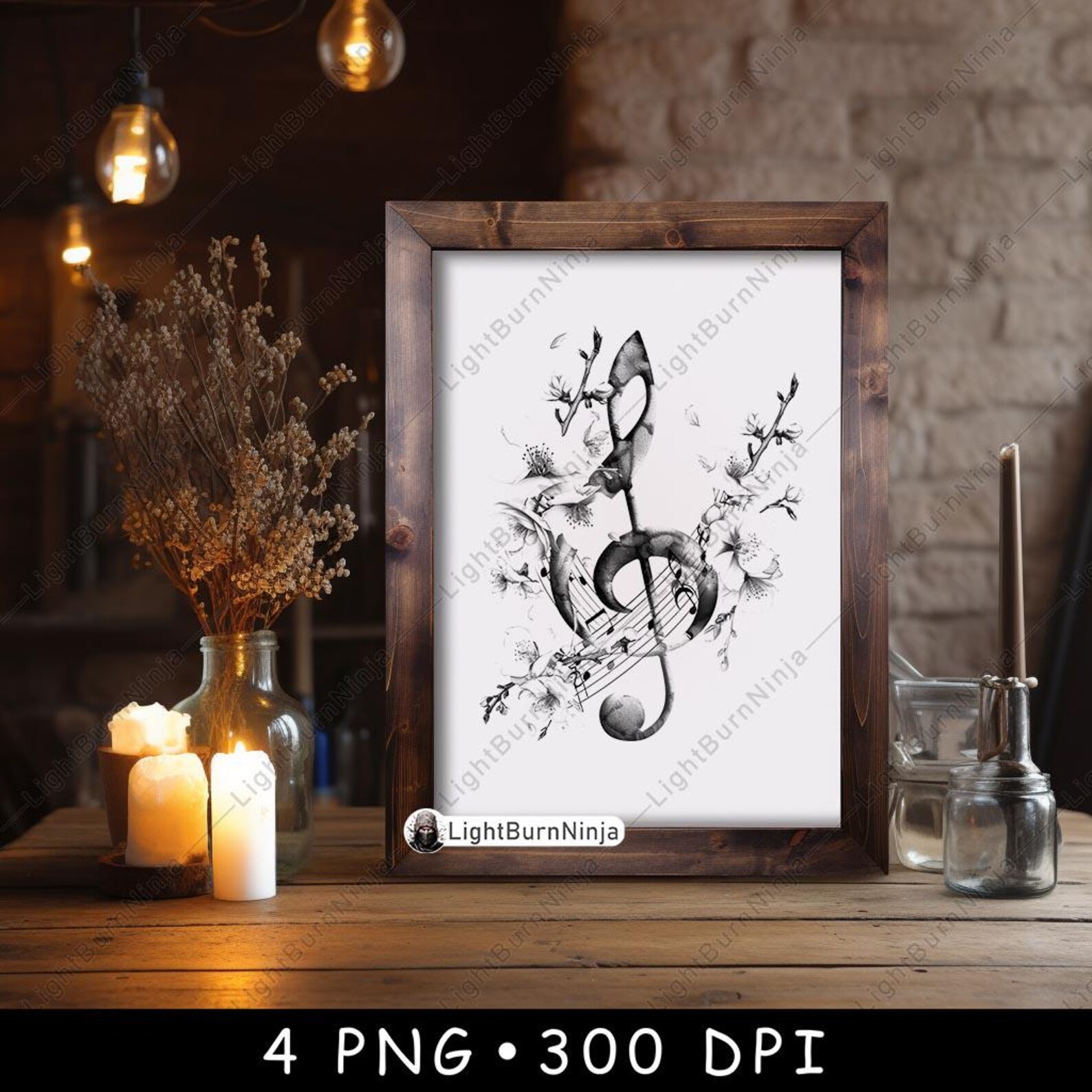 Cherry Blossoms Musical Note Treble G Clef Flowers Petals Art Laser ...