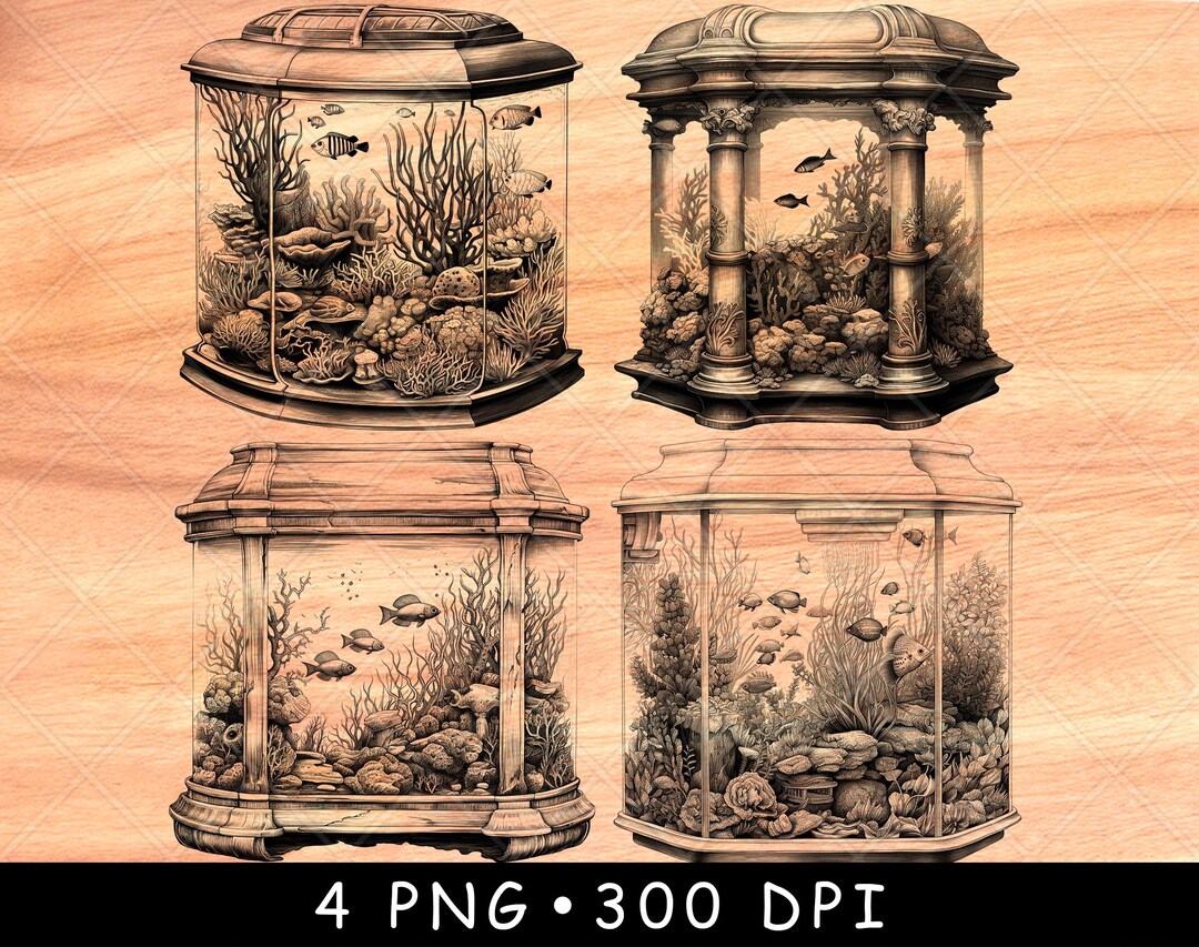Vintage Aquarium PNG Bundle for Laser Engraving | Ornate Fish Tank ...