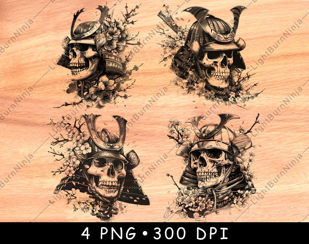 Samurai Skull Traditional Japanese Dark Armor Warrior Flowers Laser ...