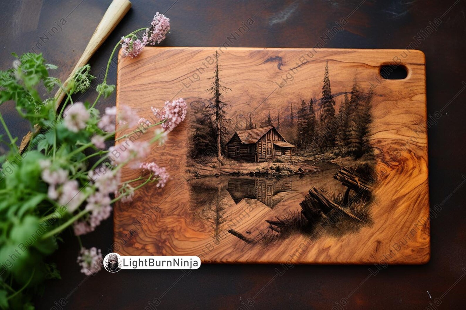 Rustic Log Cabin Lake Swamp House Trees Mountain Landscape Laser File ...