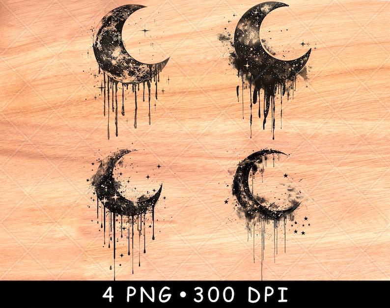 Dripping Crescent Moon PNG | Celestial Laser Engraving File | Gothic ...