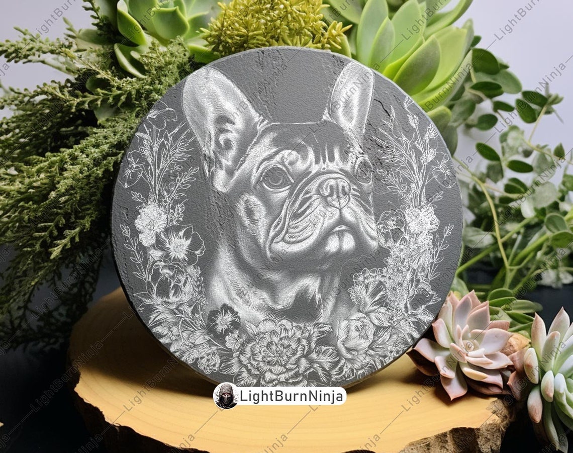 French Bulldog Frenchie Head Floral Scene Flower Wreath Pet Laser File ...