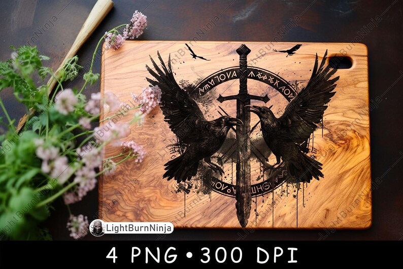Runic Symbol Sword Raven Ancient Norse Myth Gothic Symbol Art Laser ...