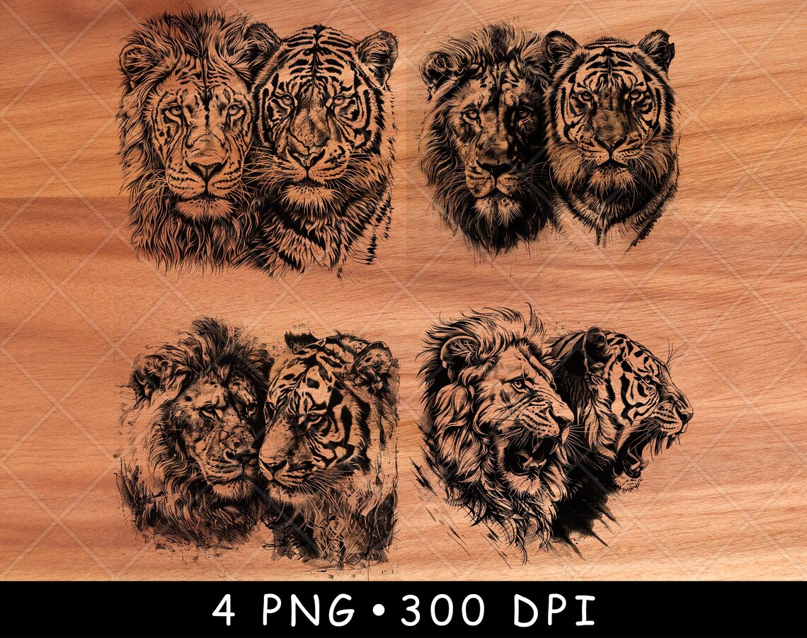Lion and Tiger Wild Animals Predators Wildlife Portrait King Laser File ...