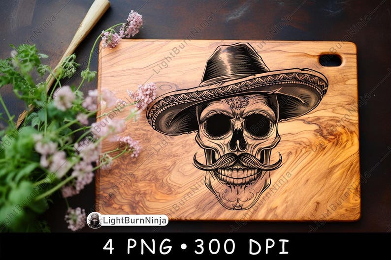 Skull Sombrero PNG Bundle, Mexican Skull Mustache Art, Western Gothic ...
