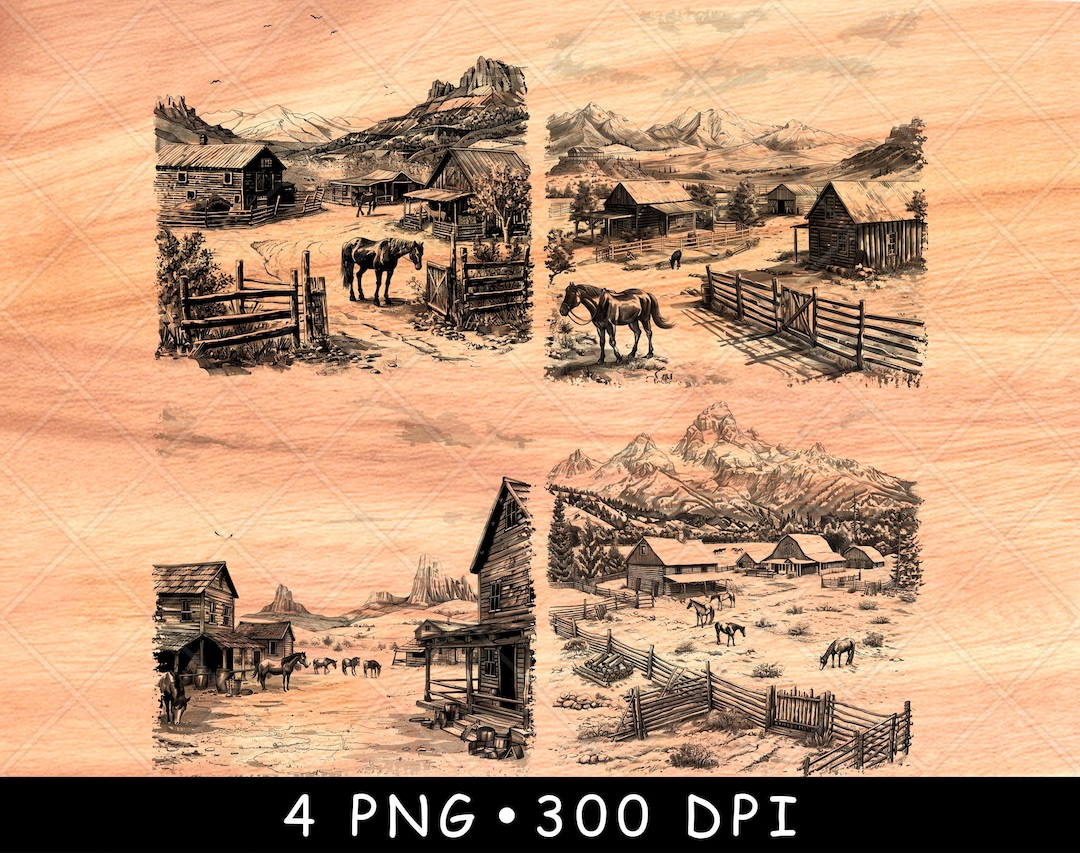 Rustic Farm Scene PNG for Laser Engraving | Mountain Barn Landscape ...
