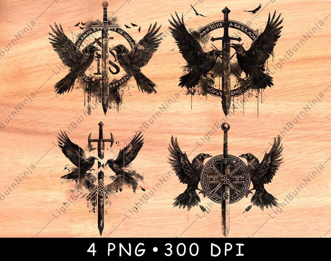 Runic Symbol Sword Raven Ancient Norse Myth Gothic Symbol Art Laser ...