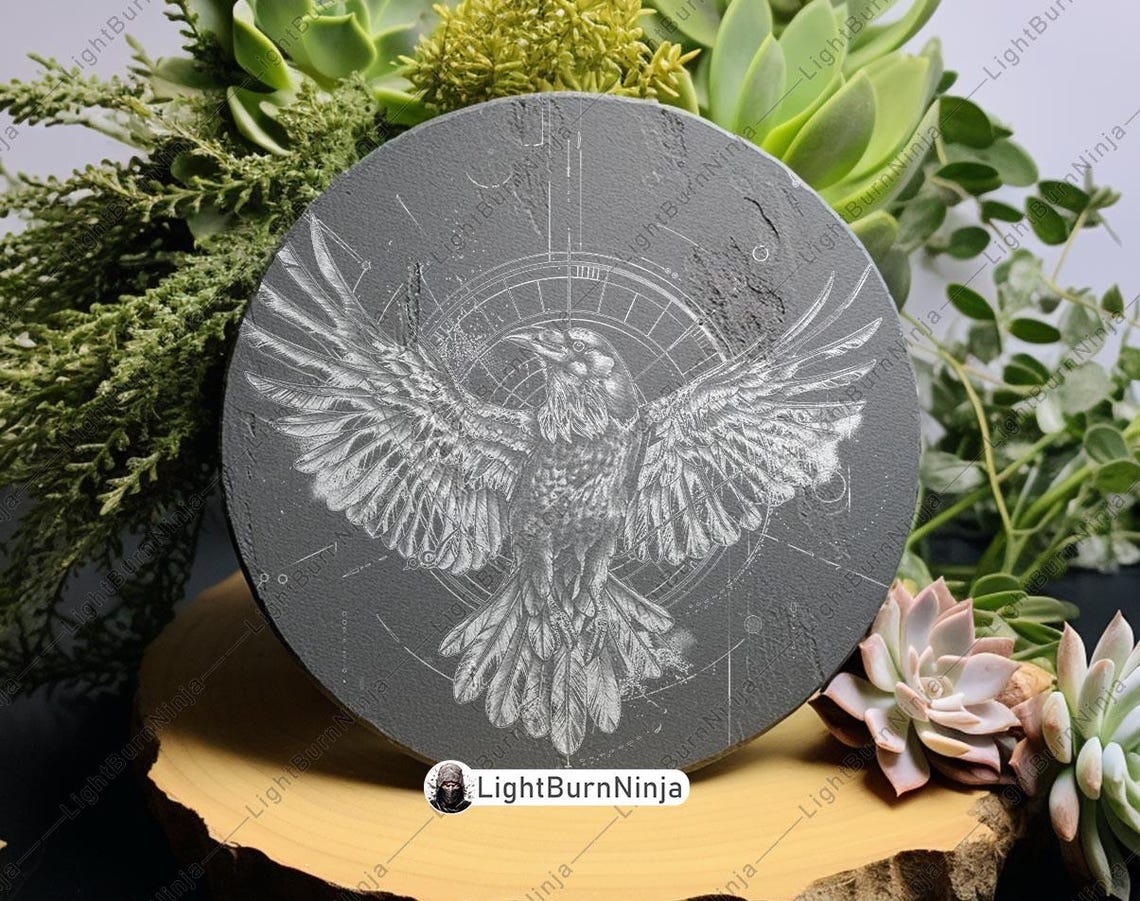 Mystical Raven PNG for Laser Engraving | Geometric Moon and Bird ...