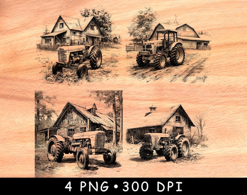 Rustic Barn Tractor Old Farm Equipment Vintage Rural Scene Laser File ...