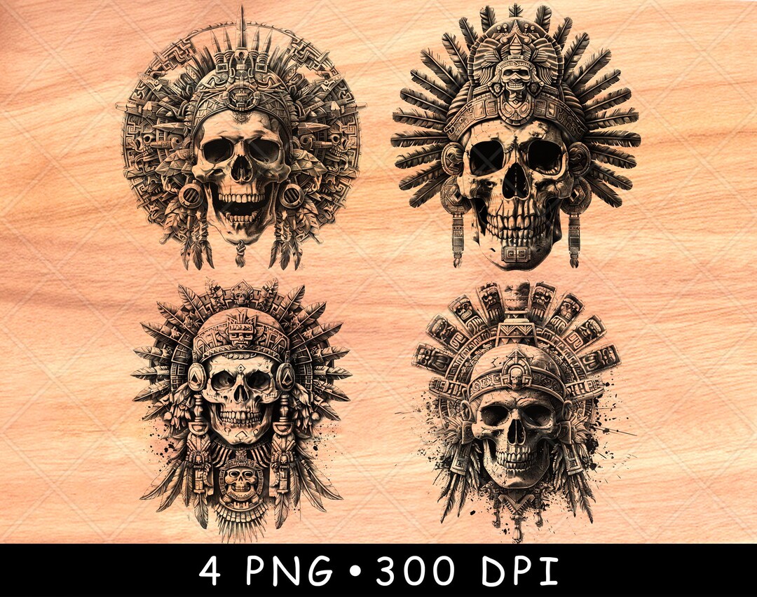 Aztec Skull PNG for Laser Engraving | Tribal Warrior Skull Design for ...