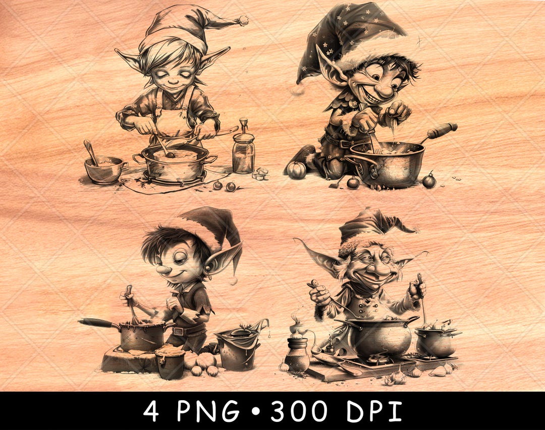 Christmas Hat Elf Cooking Holiday Dinner Eve Kitchen Scene Laser File ...