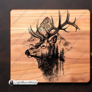 Elk Head Mountain Scene Wild Large Deer Bull Wapiti Forest Laser File ...