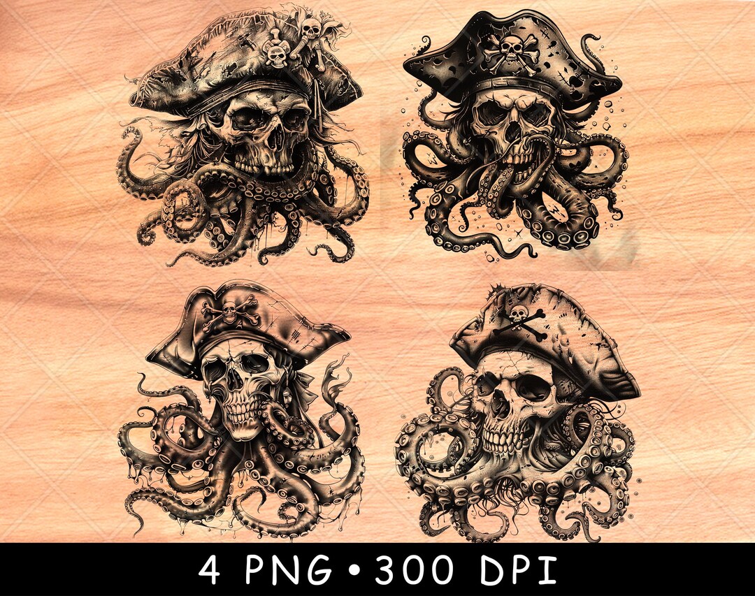 Pirate Skull Octopus PNG Laser Engraving File, Nautical Pirate Art ...
