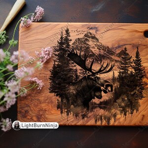 Moose Head Animal Mountain Landscape Elk Wapiti Forest Trees Laser File ...