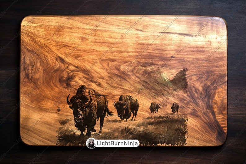 Bison PNG Laser Engraving File | Wild Buffalo Herd in Mountain ...