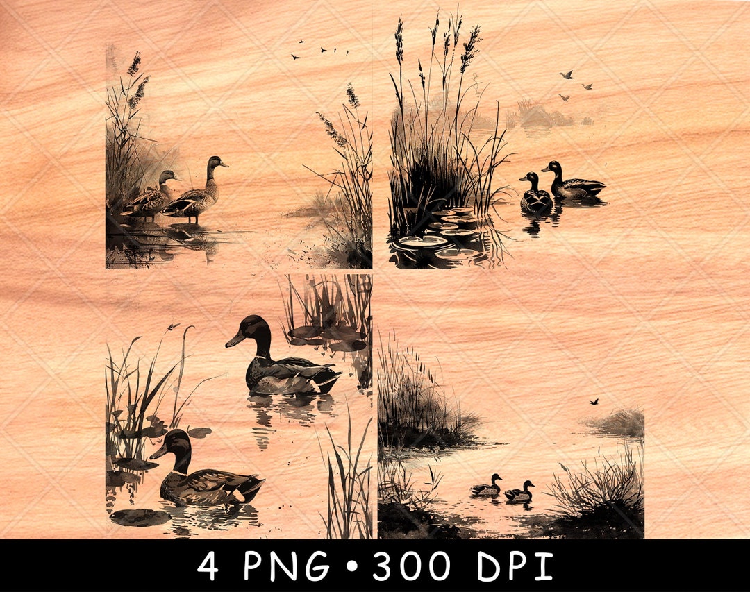 Ducks on Swamp Mallard Family Wild Birds Waterfowls Wildlife Laser File ...