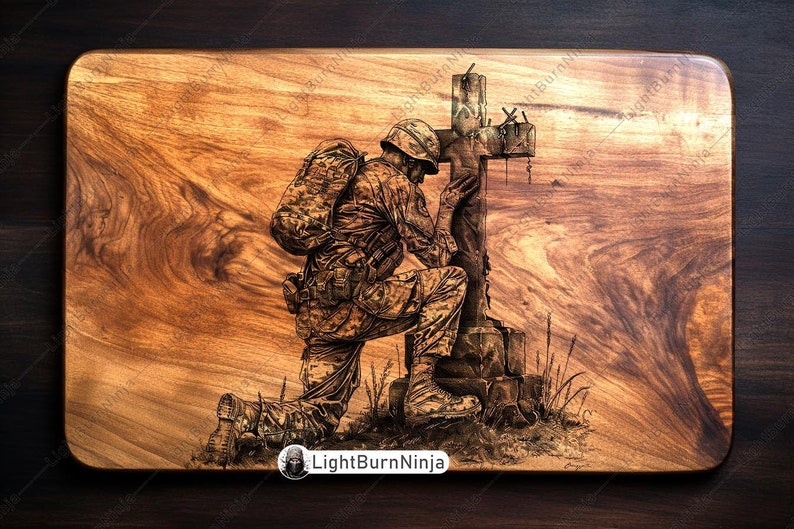 Soldier Kneeling at Cross PNG for Laser Engraving | Memorial Military ...