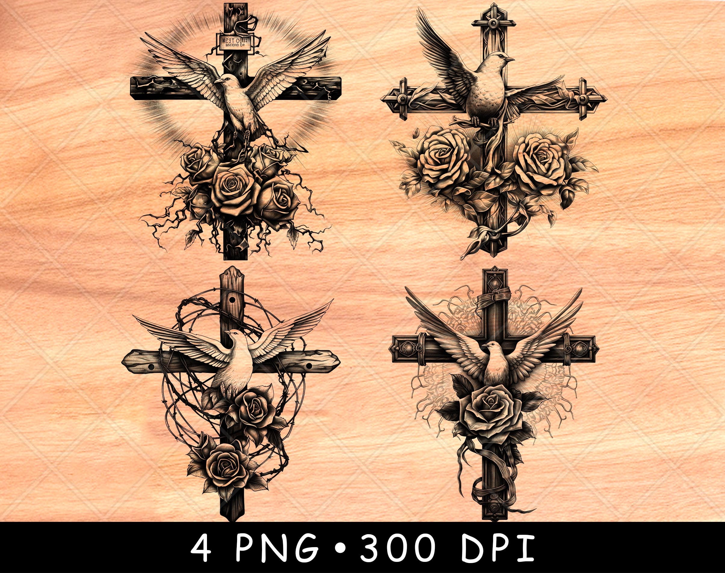 Chicano Cross Dove Thorns Roses Metal Tattoo Bird Pachuco Art Laser ...