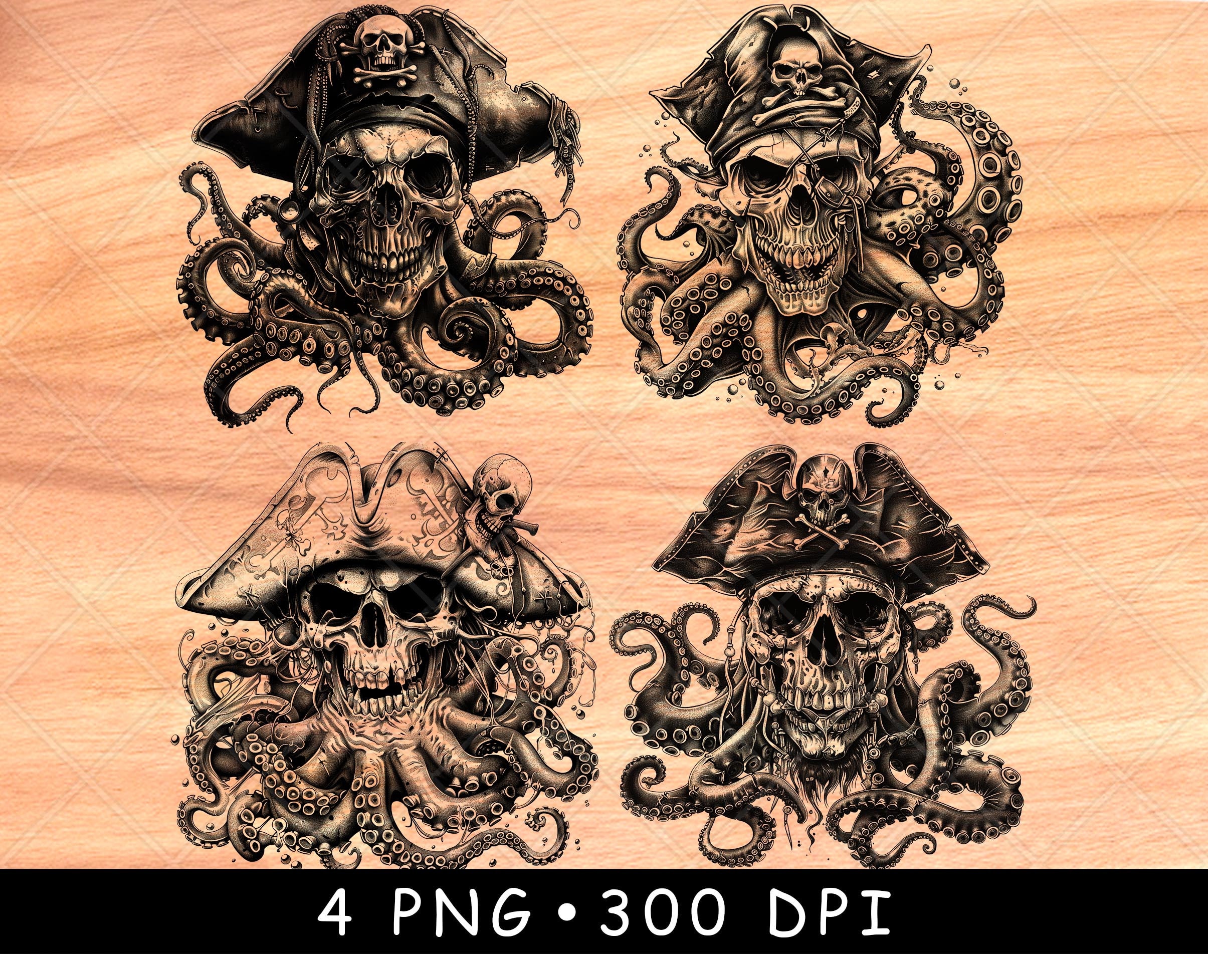 Pirate Skull Davy Ocean Captain Jones Caribbean Octopus Laser File Burn ...
