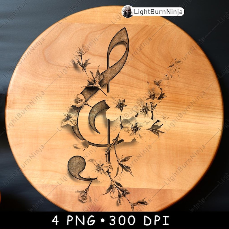 Cherry Blossoms Musical Note Treble G Clef Flowers Petals Art Laser ...
