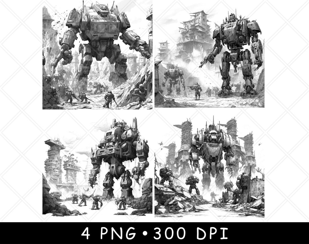 Cyberpunk Robot War Mech Army Sci-fi AI Machine Fantasy Laser File Burn ...