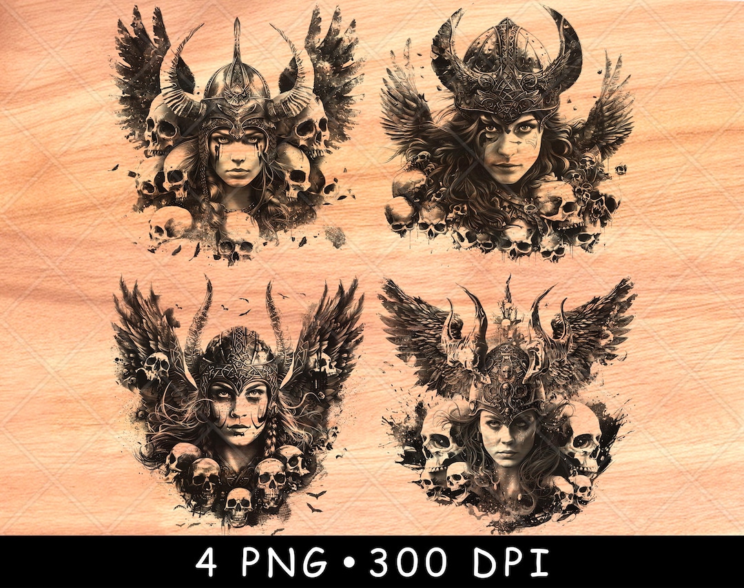 Valkyrie Warrior Skull PNG for Laser Engraving | Norse Woman Clipart ...