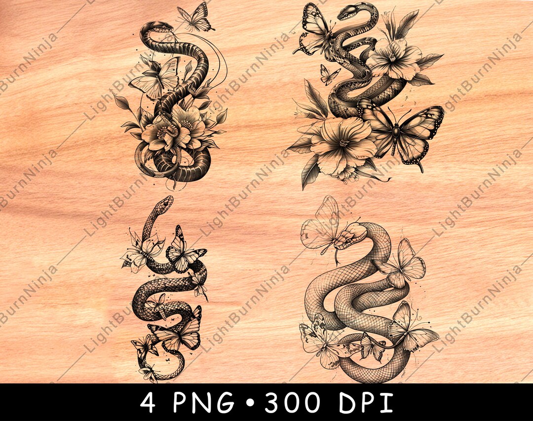 Snake Butterflies Reptile Wildlife Garden Serpent Coiled Art Laser File ...