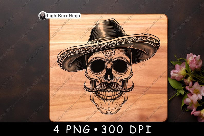 Skull Sombrero PNG Bundle, Mexican Skull Mustache Art, Western Gothic ...