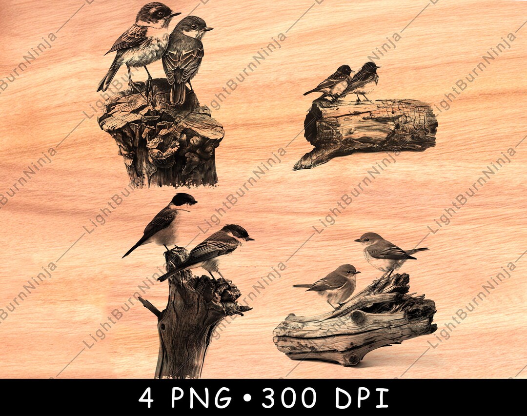 Birds on Wood Log Songbird Pair Wildlife Nature Woodland Baby Laser ...