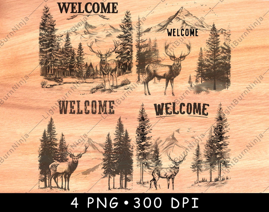 Deer Elk Forest Welcome Sign Mountain Pine Trees Nature Decor Laser ...