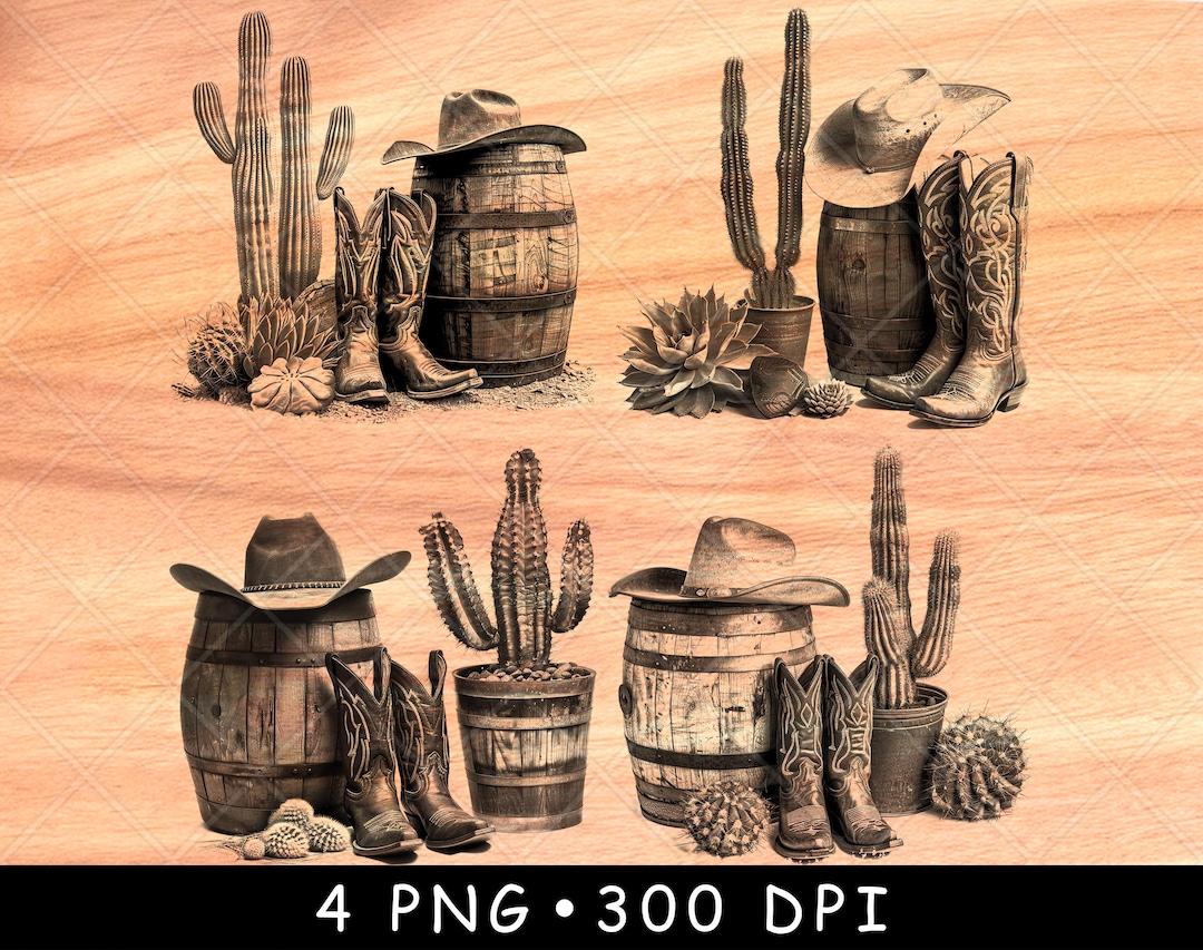 Western Cowboy Boots Hat Cactus PNG | Rustic Country Laser Engraving ...