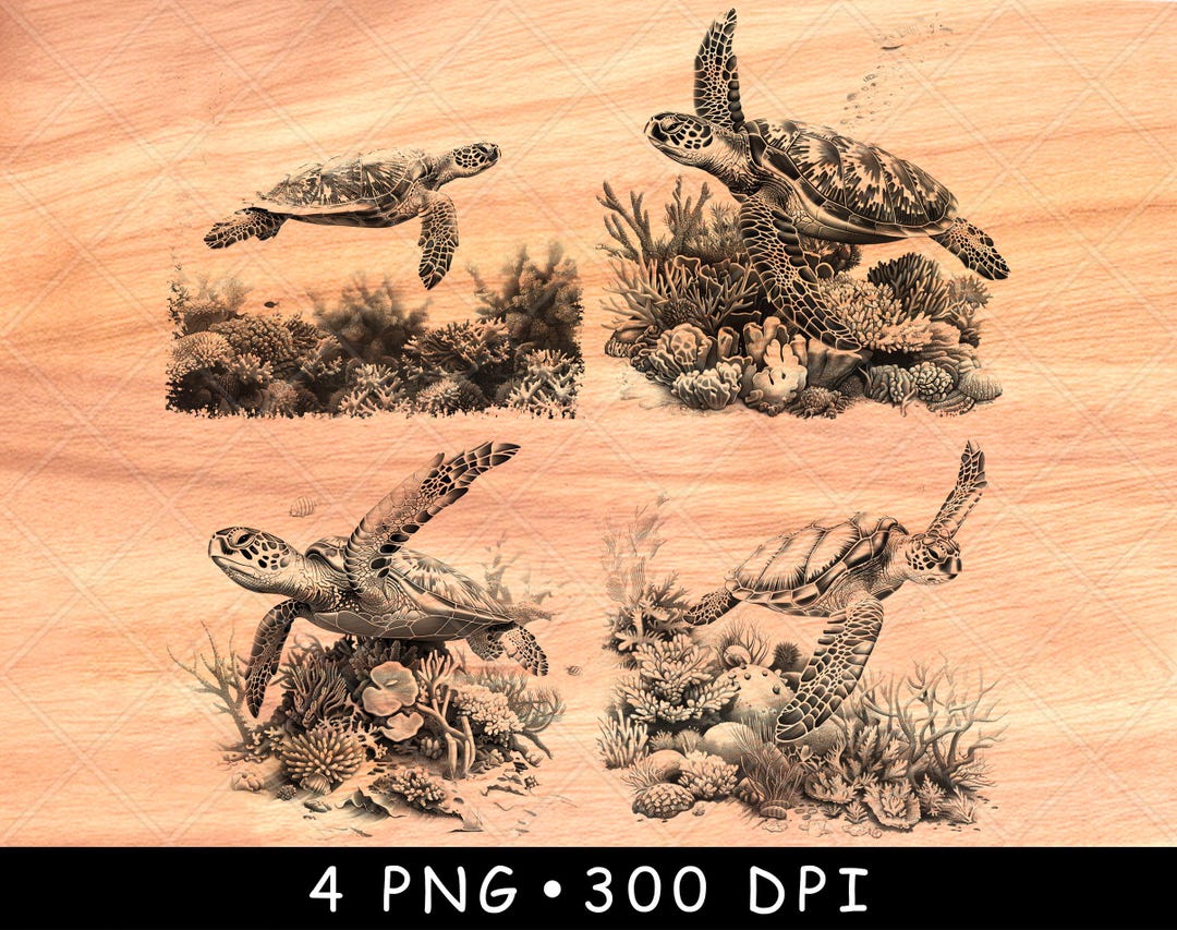 Green Sea Turtle Hawksbill Ocean Underwater Island Corals Art Laser ...