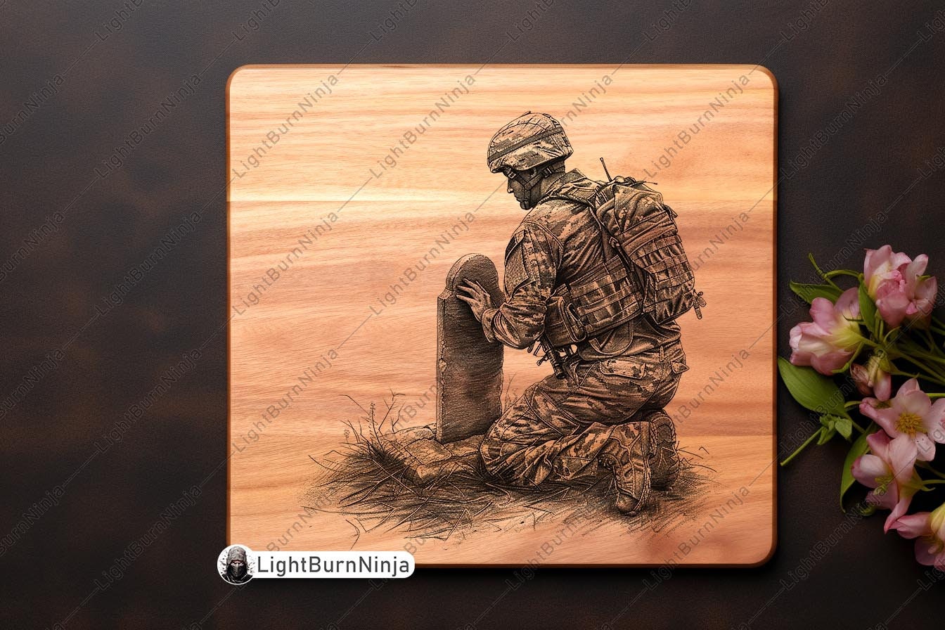 Soldier Kneeling at Cross PNG for Laser Engraving | Memorial Military ...