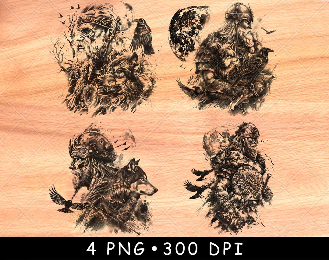Viking Warrior PNG Bundle With Wolves and Ravens | Norse Mythology ...