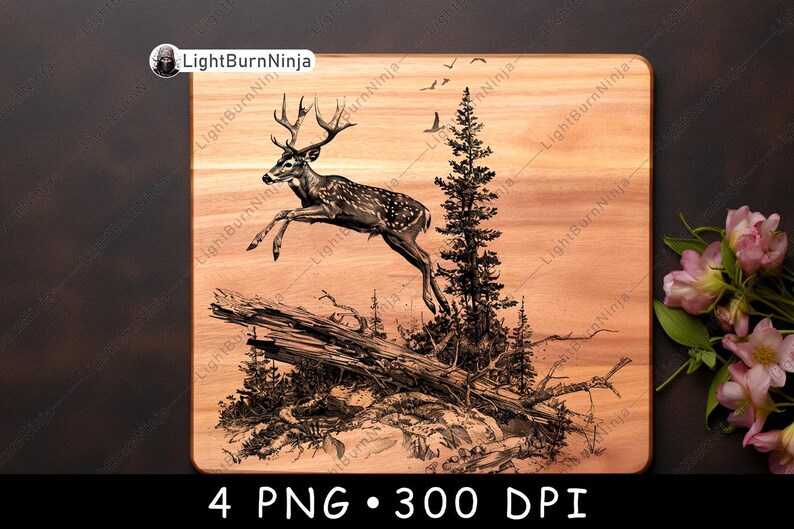 Deer Jumping Over Fallen Log Forest Wildlife Antler Tree Buck Laser ...