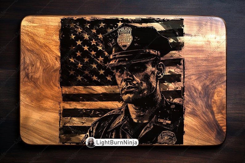 Police Officer American Flag Cop Law Enforcer Sheriff Chief Laser File ...