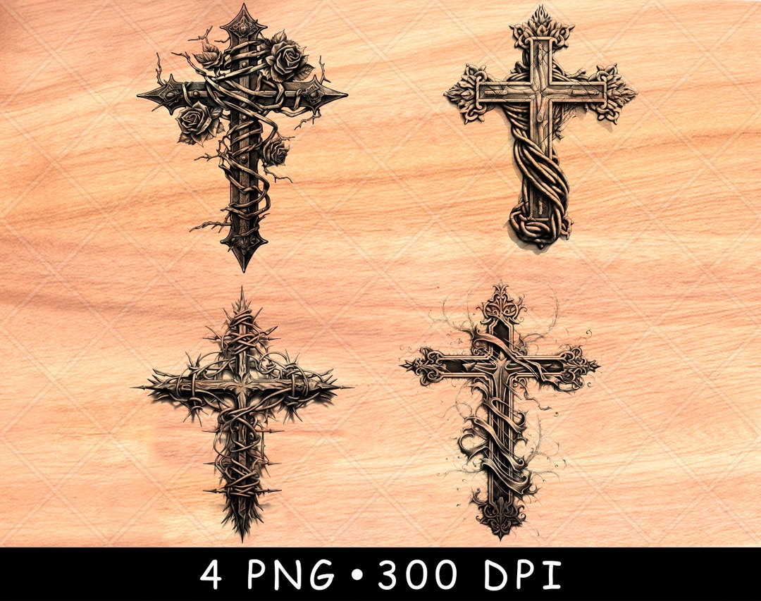 Chicano Barbed Wire Cross Tattoo Chain Thorns Ritual Metal Laser File ...