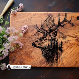 Elk Head Mountain Scene Wild Large Deer Bull Wapiti Forest Laser File ...