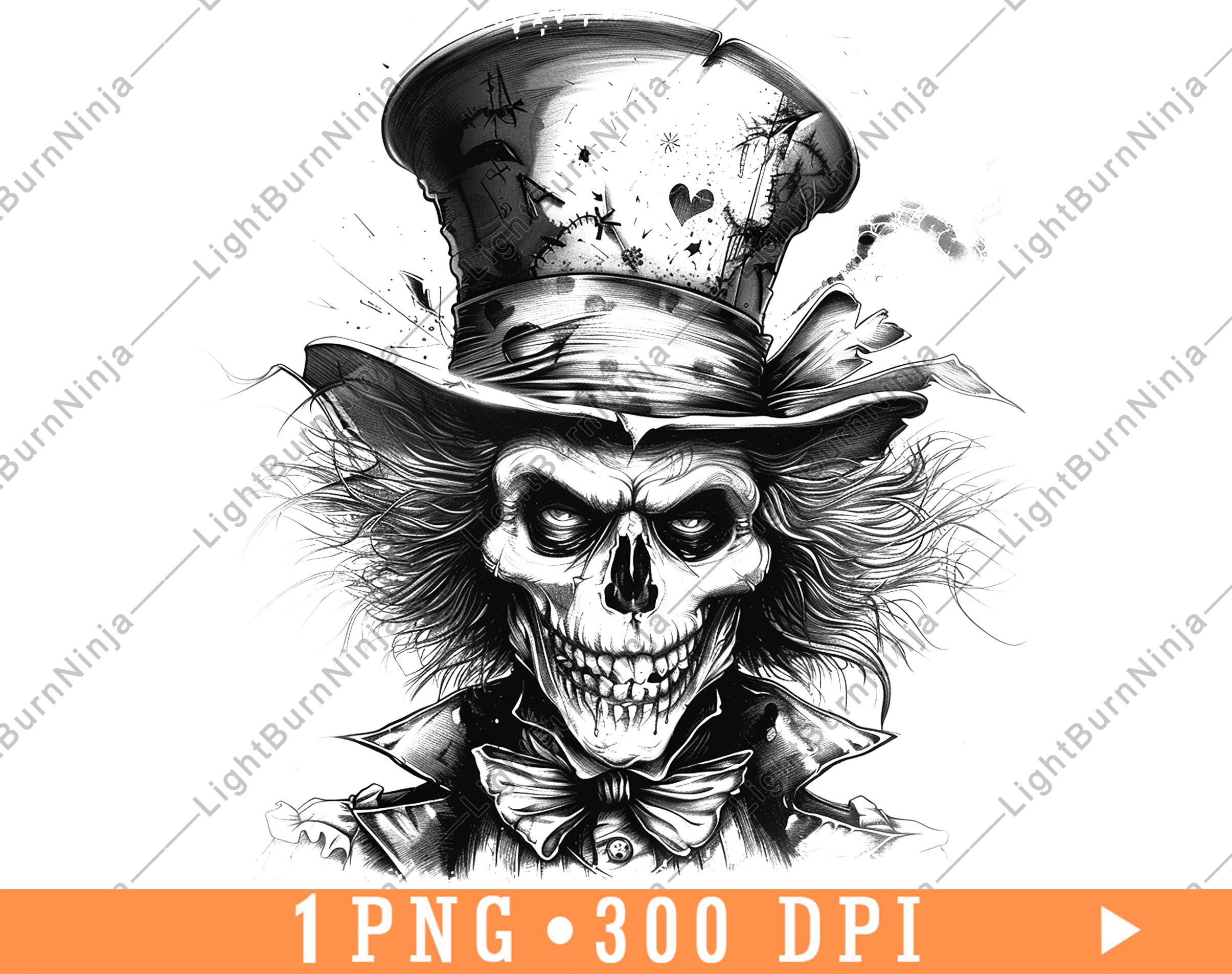 Mad Skeleton in Top Hat PNG | Gothic Skull Laser Engraving File | Dark ...